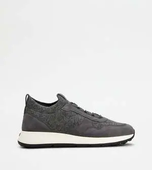 TOD'S Red Dot Sneakers In Pashmy Suede And Knit - Grey