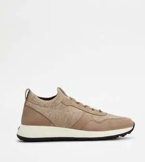 TOD'S Red Dot Sneakers In Pashmy Suede And Knit - Beige