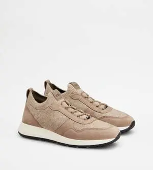 TOD'S Red Dot Sneakers In Pashmy Suede And Knit