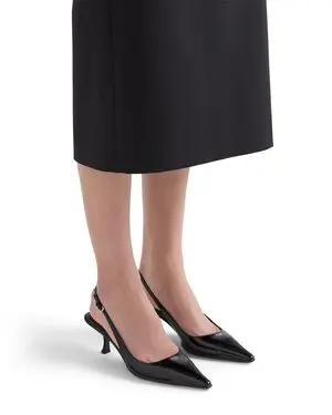 Prada Brushed Leather Slingback Pumps With Metal Buckle Detail