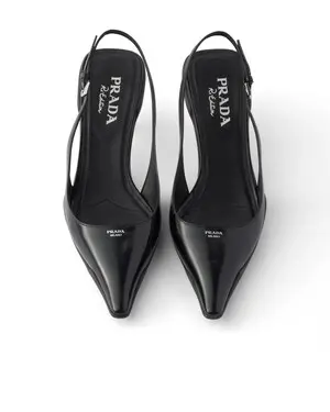 Prada Brushed Leather Slingback Pumps With Metal Buckle Detail