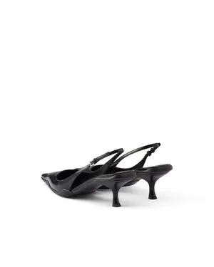Prada Brushed Leather Slingback Pumps With Metal Buckle Detail