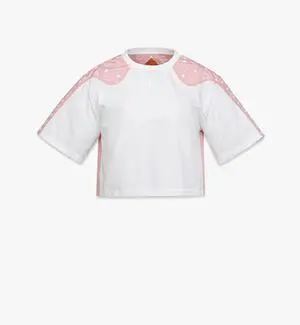 Mcm Laurel Cropped T-shirt In Cotton And Monogram Econyl - Soft Pink
