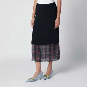 Dries Van Noten Navy Midi Skirt With Check Insert