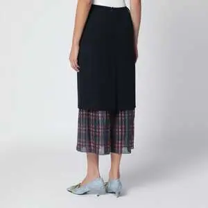 Dries Van Noten Navy Midi Skirt With Check Insert