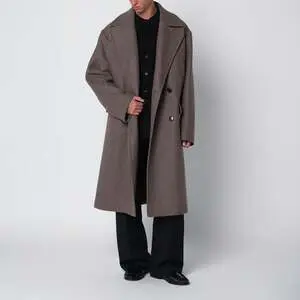 Dries Van Noten Mélange Taupe Wool Blend Double-breasted Coat