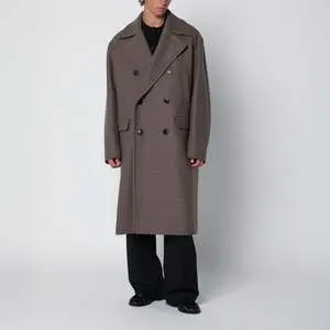 Dries Van Noten Mélange Taupe Wool Blend Double-breasted Coat - Beige