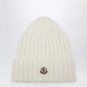 Moncler Cable-knit Wool Beanie With Logo - White