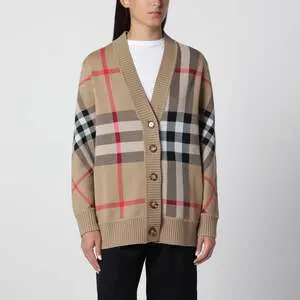 Burberry Check Cardigan In Wool Blend