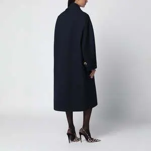 Balenciaga Navy Textured Wool Pea Coat - Blue
