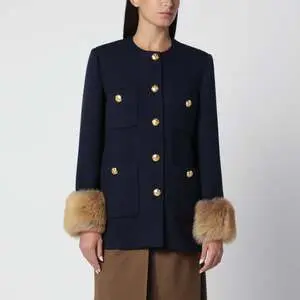 Valentino Garavani Navy Peacoat In Wool Tweed