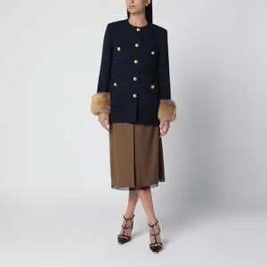 Valentino Garavani Navy Peacoat In Wool Tweed