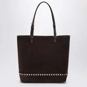 Valentino Garavani Medium Rockstud Shopper Bag In Ebony And Black Suede