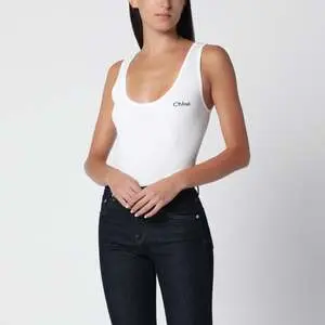 Chloé Ribbed Tank Top With Embroidered Logo - White