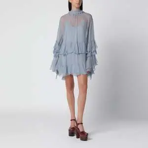 Chloé Powder Blue Silk Mousseline Mini Dress