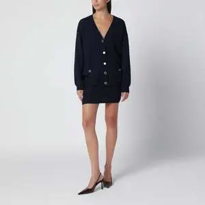 Alessandra Rich Navy Merino Wool Knit Cardigan