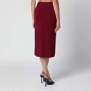 Alessandra Rich Bordeaux Merino Wool Lace Knit Midi Skirt - Burgundy
