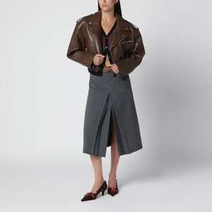 THE FRANKIE SHOP Cropped Biker Jacket In Faux Leather - Brown