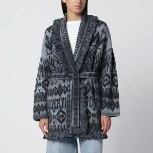 Alanui Dark Jacquard Cardigan With Fringe