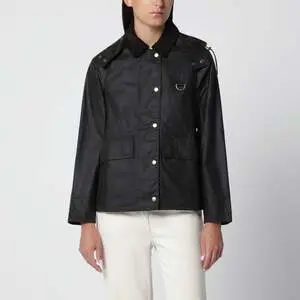 Barbour Waxed Cotton Jacket With Corduroy Collar And Removable Hood