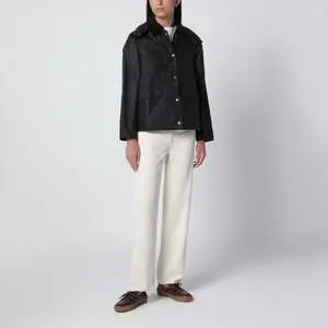 Barbour Waxed Cotton Jacket With Corduroy Collar And Removable Hood