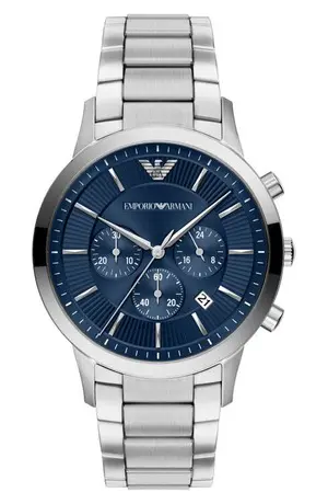 Emporio Armani Chronograph Stainless Steel Bracelet Watch - Silver/blue