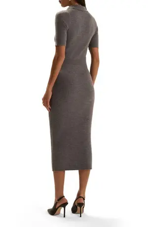 FAVORITE DAUGHTER Ribbed Knit Midi Dress With Spread Collar