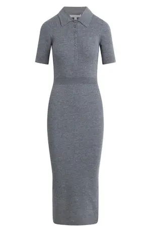 FAVORITE DAUGHTER Ribbed Knit Midi Dress With Spread Collar