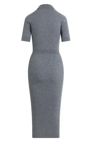 FAVORITE DAUGHTER Ribbed Knit Midi Dress With Spread Collar