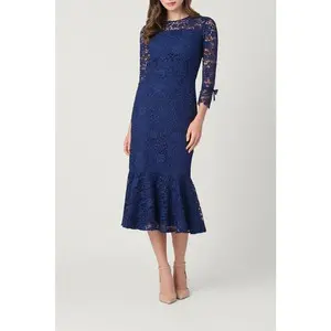 Shoshanna Floral Lace Midi Dress With Ribbon Bows