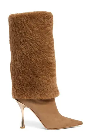 BETZÁBE Genuine Shearling Cuff Knee-high Stiletto Boots