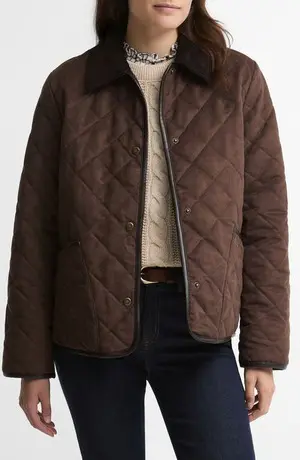 Barbour Sonya Quilted Jacket With Corduroy Collar - Dk Brown/muted