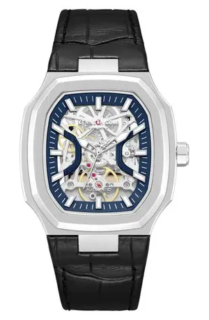 KENNETH COLE Automatic Leather Strap Watch - Black
