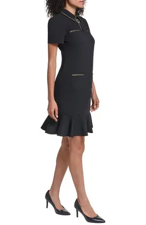 Karl Lagerfeld Paris Scuba Crepe Ruffle Sheath Dress
