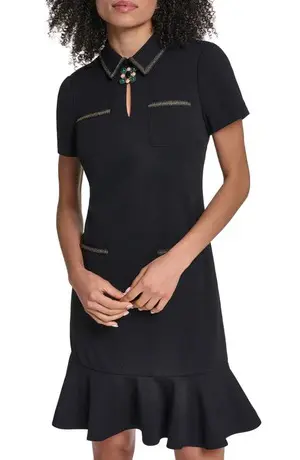 Karl Lagerfeld Paris Scuba Crepe Ruffle Sheath Dress