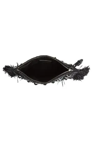 Rabanne Bead Embellished Woven Raffia Pouch Wristlet
