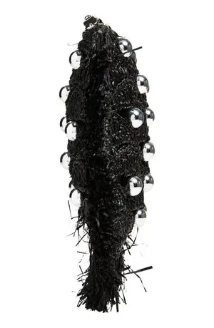 Rabanne Bead Embellished Woven Raffia Pouch Wristlet