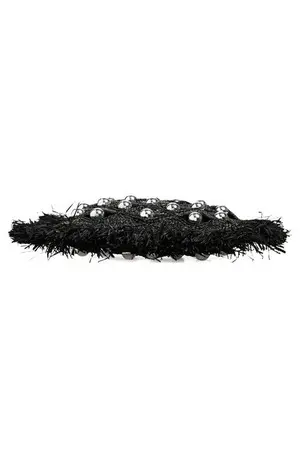 Rabanne Bead Embellished Woven Raffia Pouch Wristlet