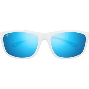 Maui Jim Blue Hawaii Nuu Landing 62mm Polarized Oversize Rectangular Sunglasses - White