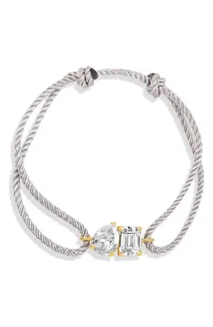 SHYMI Two-stone Pear And Emerald-cut Cubic Zirconia Cord Bracelet - Gold
