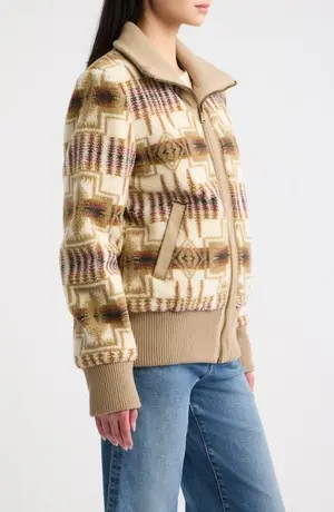 Pendleton Foxglove Fleece Bomber Jacket - Tan/ivory Harding