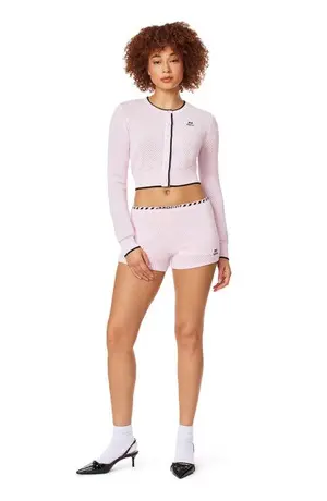 L/AB C/O OFF-WHITE Cropped Mesh Cardigan With Logo