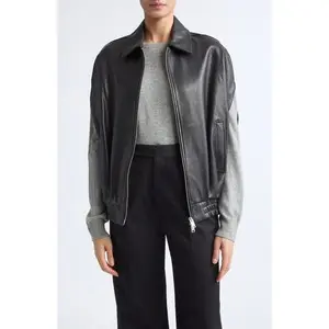ARMA Bina Vegetal Lambskin Leather Cape Jacket - Black