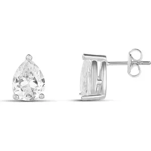 SHYMI Pear Shape Prong Set Stud Earrings - Silver