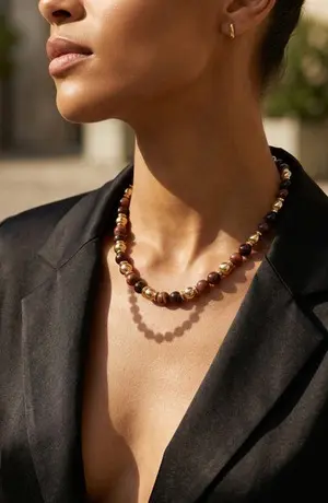 MACRAE & CO. Gilded Beaded Necklace - Brown