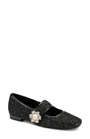 Karl Lagerfeld Paris Isabelle Mary Jane Ballet Flat With Embellished Tweed - Black
