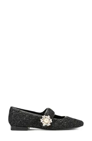 Karl Lagerfeld Paris Isabelle Mary Jane Ballet Flat With Embellished Tweed - Black
