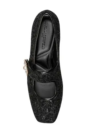 Karl Lagerfeld Paris Isabelle Mary Jane Ballet Flat With Embellished Tweed - Black