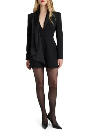 Bardot Sonia Pleated Shawl Collar Long Sleeve Minidress - Black