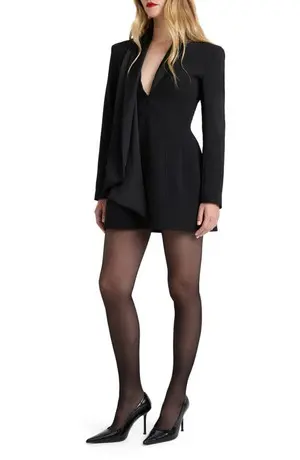 Bardot Sonia Pleated Shawl Collar Long Sleeve Minidress